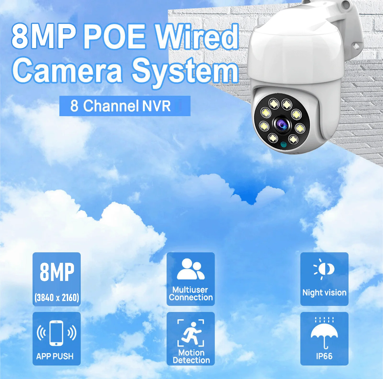 8MP PoE Surveillance Kit NVR PTZ Camera Motion Detection and Instant ...
