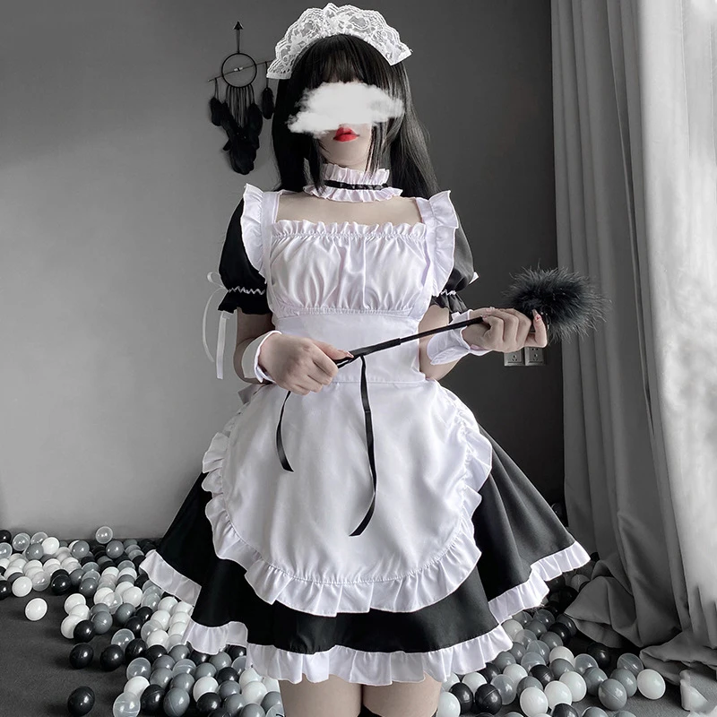 Amine Maid ropa de Cosplay de Lolita, vestido francés Kawaii negro para ...