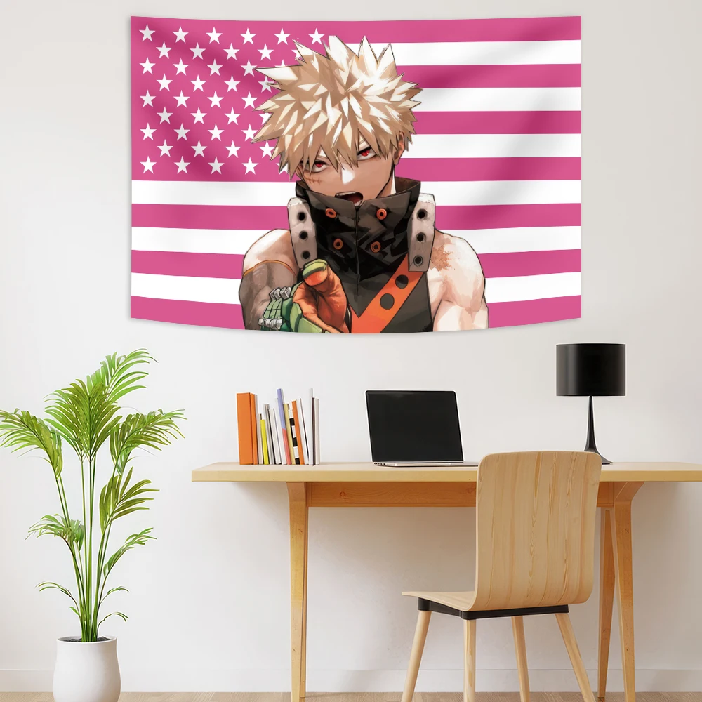 My Hero Academias Tapestry Bakugou Katsuki Pink American Flags Outdoor ...