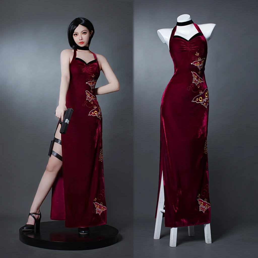 Ada-Wong-Cosplay-Kost-m-bestickt-Cheong-sam-Schuhe-komplettes-Set ...