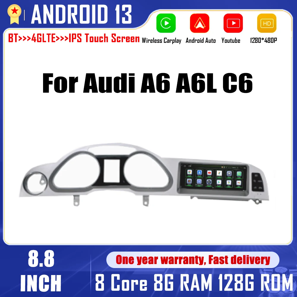 8.8 '' 4G Lte Android 13 For Audi A6 A6L C6 2005 - 2012 Car Radio Video Car Multimedia GPS ...