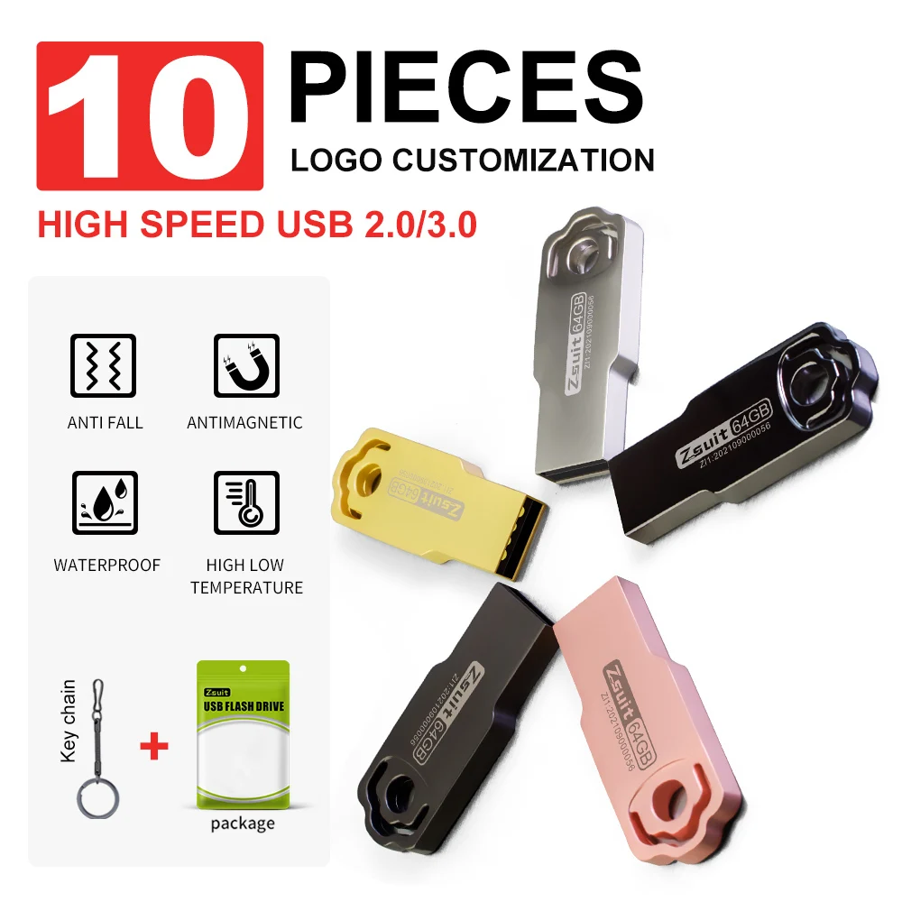 Zsuit 10pcs USB Stick Creative Pen Drive 16G Metal USB Flash Drive 64G ...