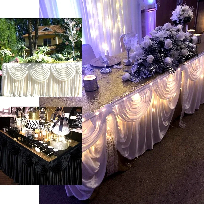 Sale By Meter Ice Silk Table Skirt With Swag Drape Poly Tablecloth ...