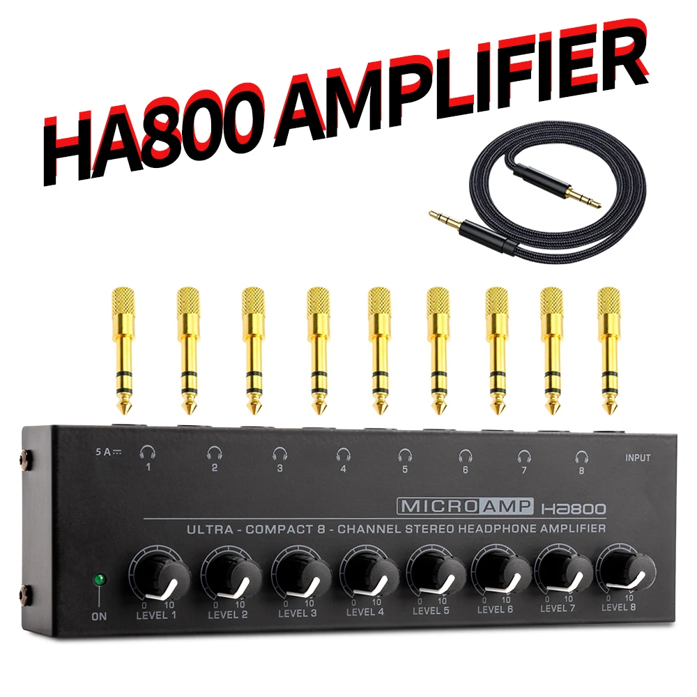 8-Channel-Headphone-amplifier-Audio-HA800-Stereo-Amp-Microamp-Amplifier ...
