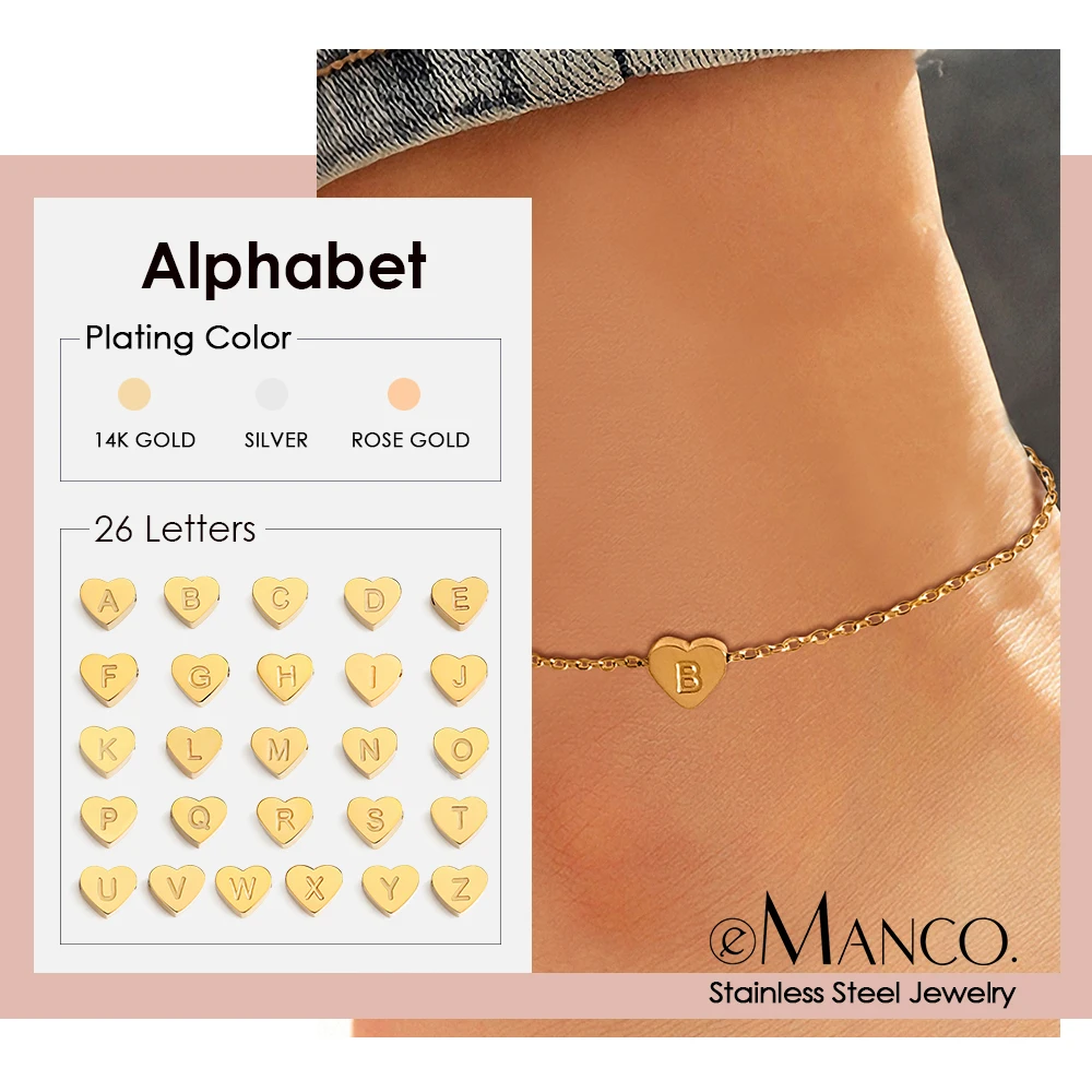 eManco-Initials-DIY-Heart-Anklet-Stainless-Steel-Jewelry-Name ...