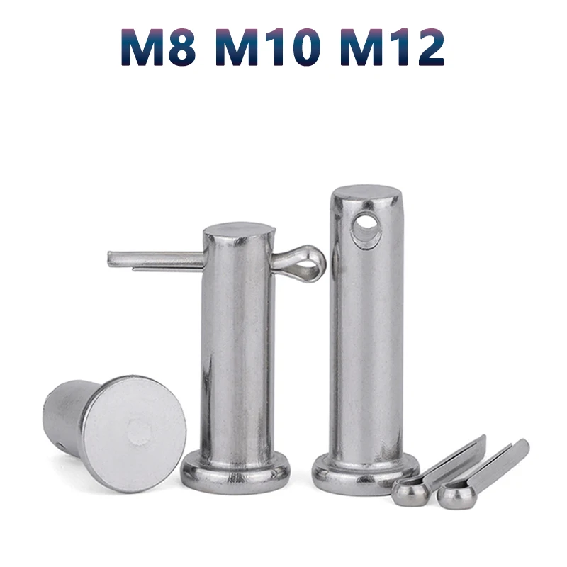 M8-M10-M12-304-Stainless-Steel-With-Hole-Pin-Shaft-Cotter-Pin-Set-Flat ...