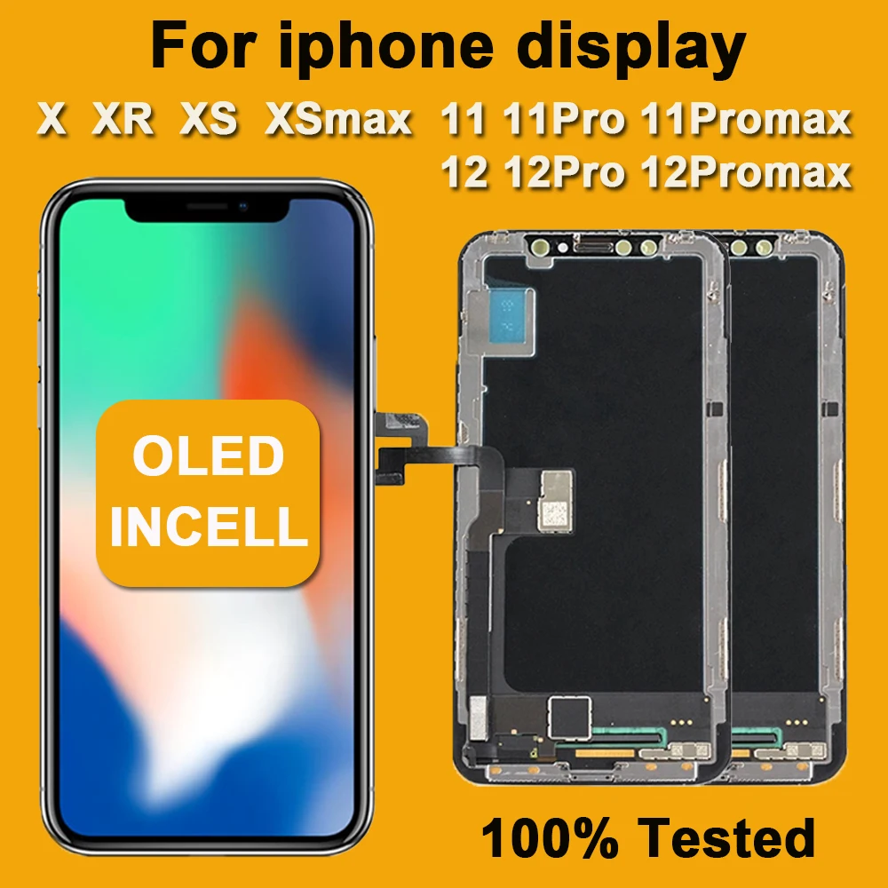 AAA+++ OLED For iPhone X XR XS Max LCD Incell For iPhone 7 8 Plus 12 ...