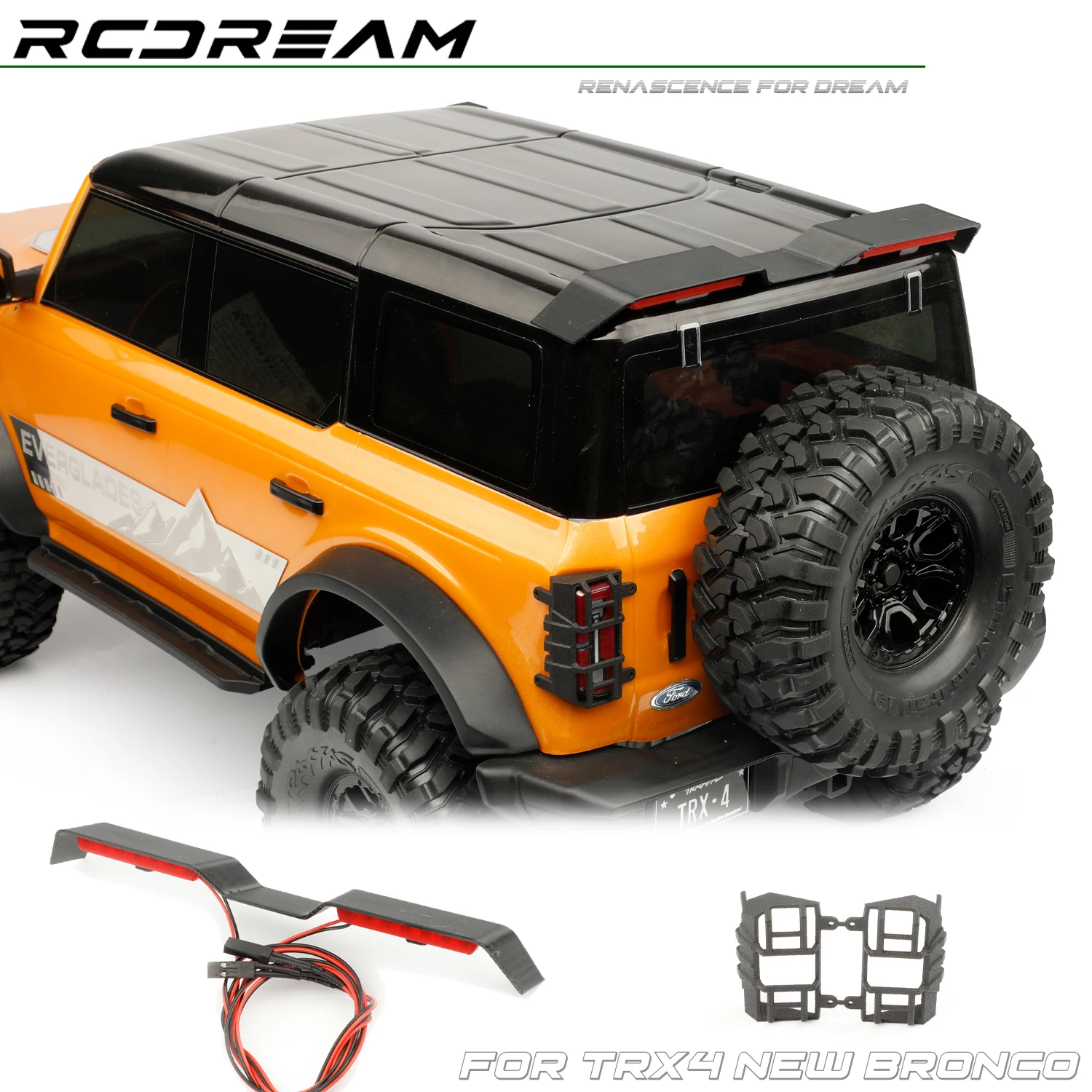 RCDream 1/10 LED 조명이 장착된 루프 장착형 리어 윙 테일 라이트 커버 보호 가드 메쉬 TRX4 TRX-4 뉴 ...