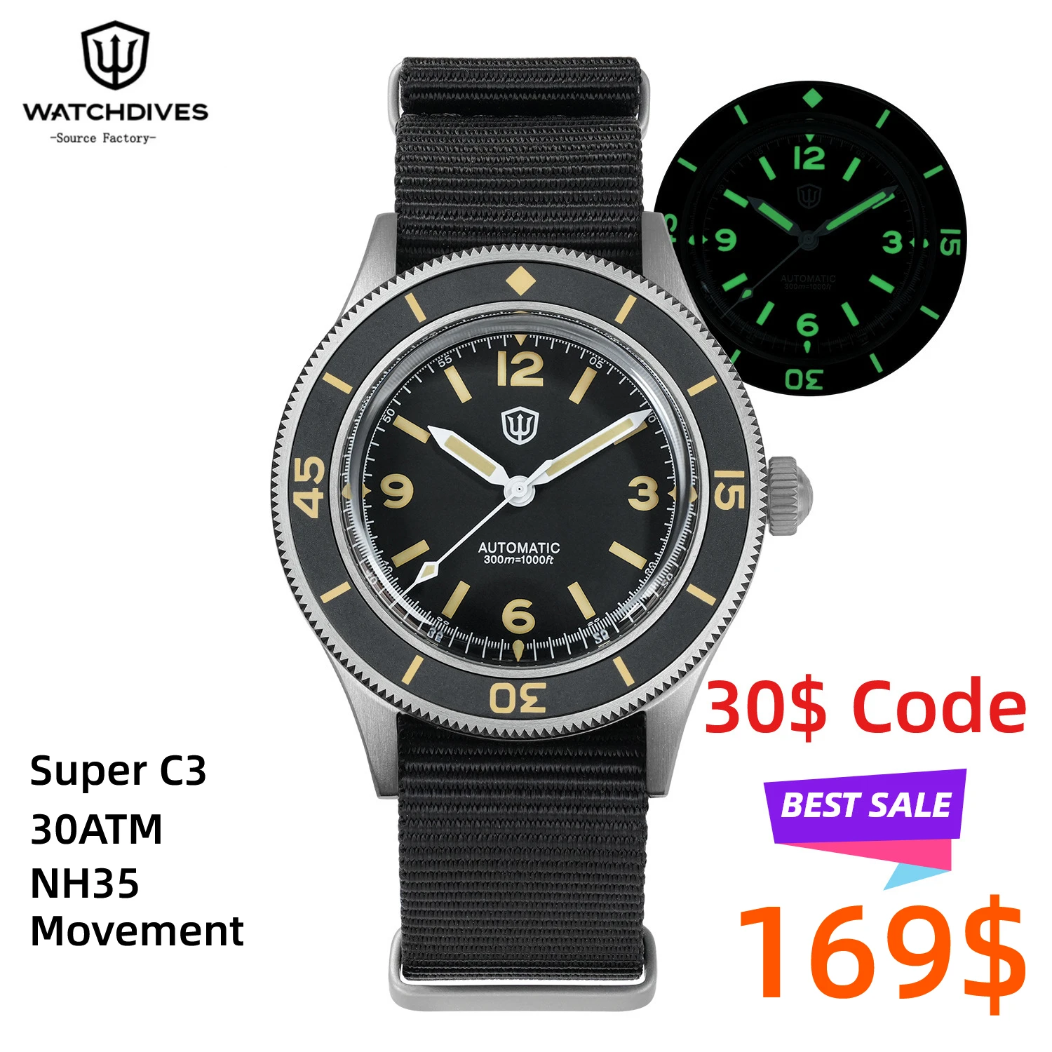 Watchdives WD50Ti Titanium Automatic Dive Watch 300M NH35 Men’s ...