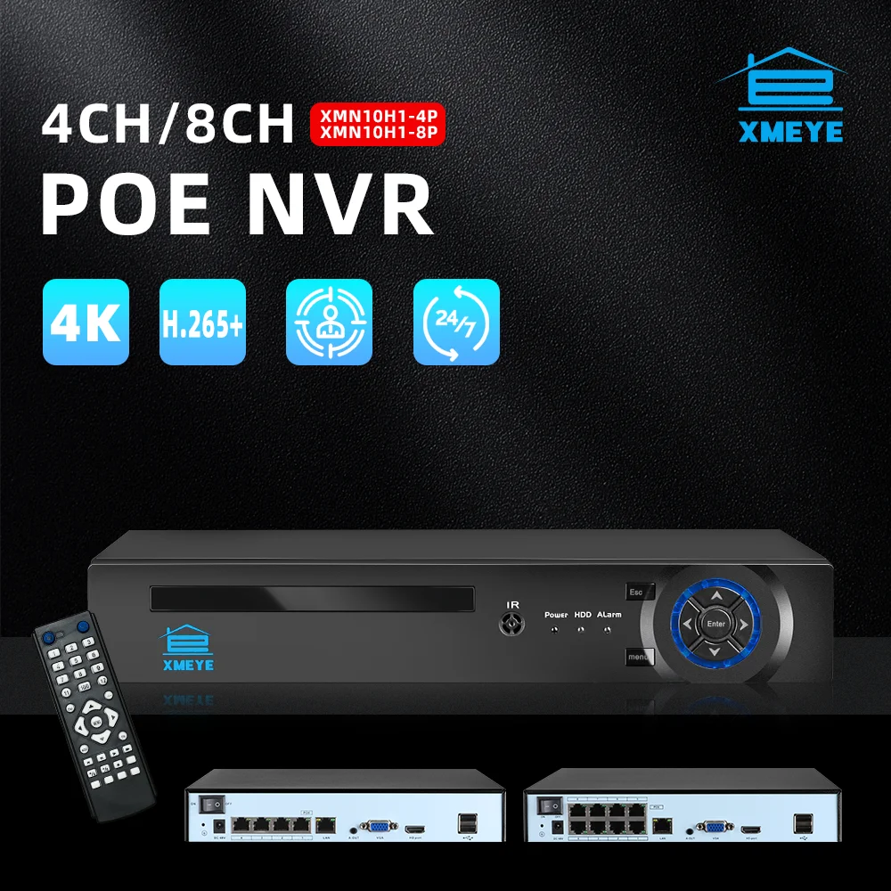 Xmeye 8ch 4ch 4k Poe Nvr For Ip Camera Cctv Register System H.264 H.265 ...