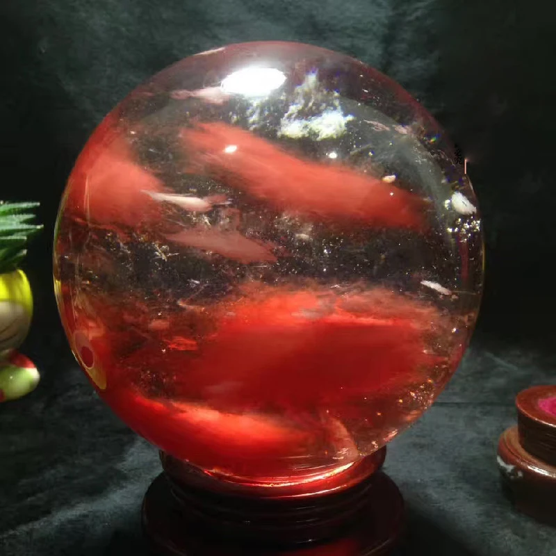 50mm Beautiful red CLEAR SMELT QUARTZ CRYSTAL SPHERE BALL HEALING with ...