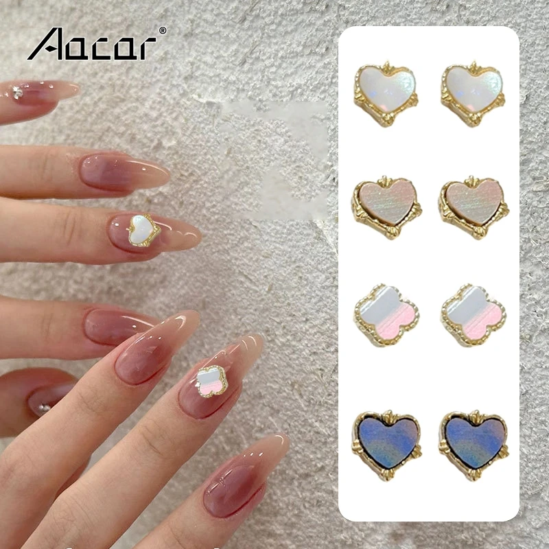 5Pcs Love Heart Four Leaf Clover Nail Art Jewelry With Sparkling ...