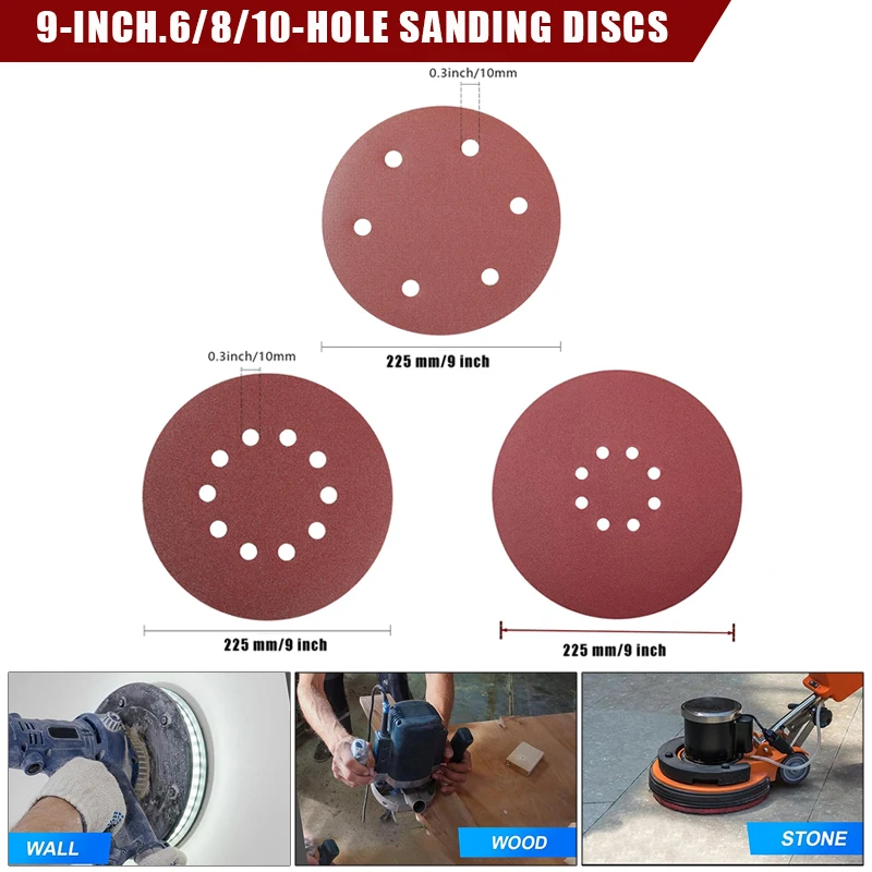 9 Inch 225mm Sandpaper Round Shape Sanding Discs Hook Loop Sanding ...
