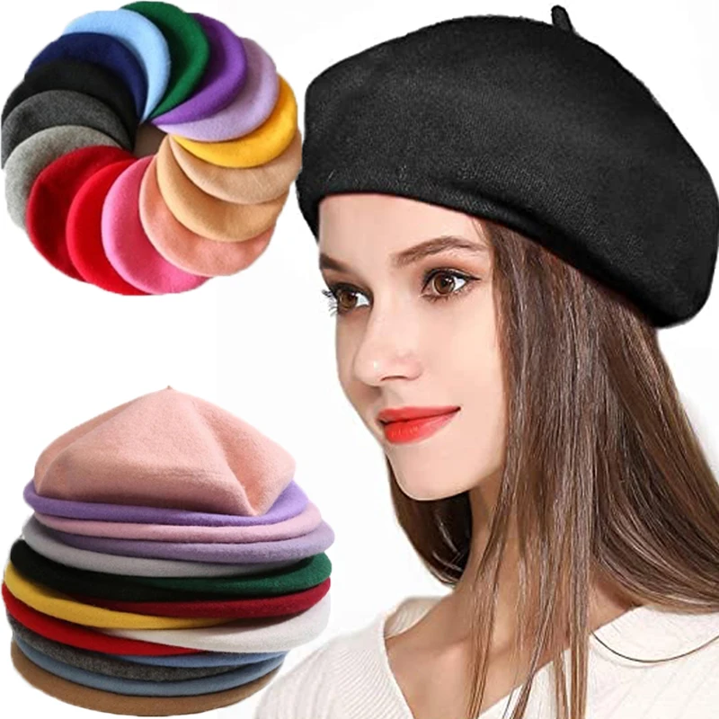 Vintage Plain Beret Cap Beanie Hat French Style Women Girls Wool Warm Winter Hat Femme Hats Caps ...