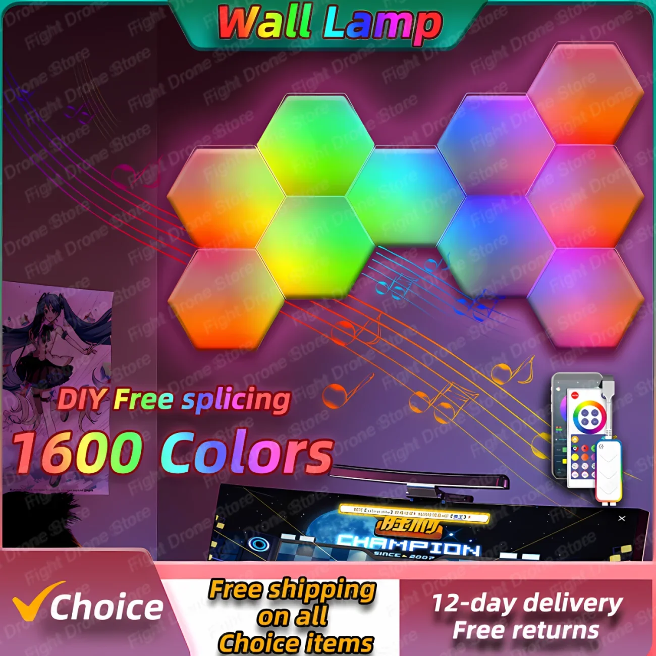 RGB-Intelligent-Hexagonal-Wall-Lamp-Color-changing-Ambient-Night-Light ...