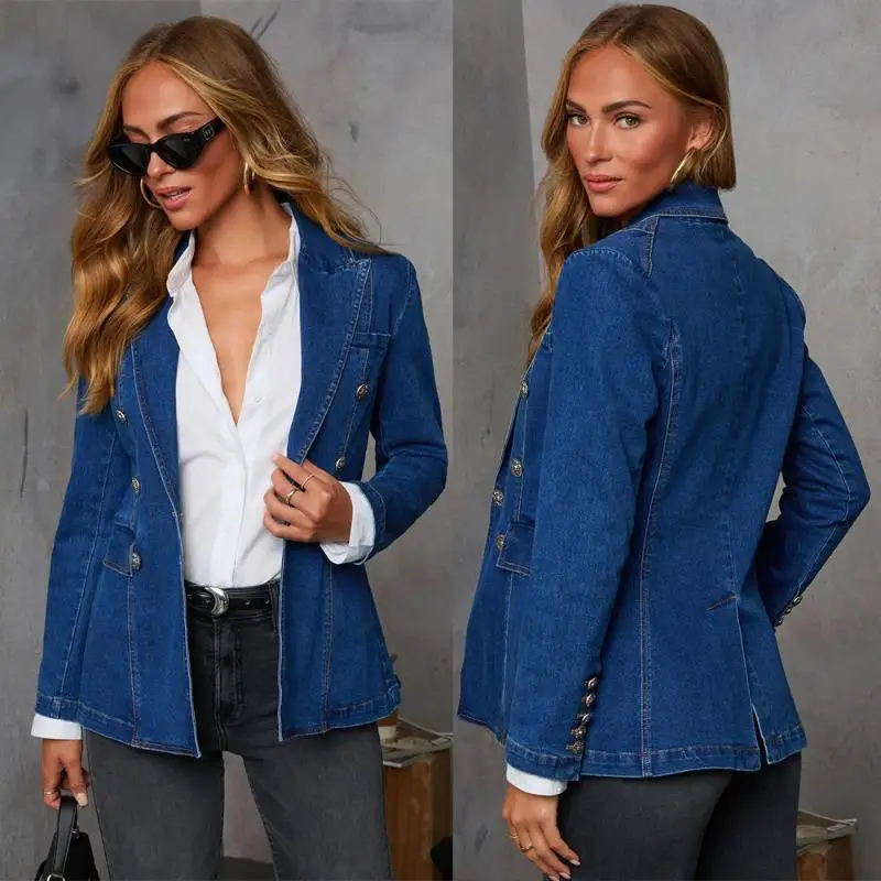 Spring And Autumn Fashion Casual Washed Blue Denim Women's Slim Fit ...