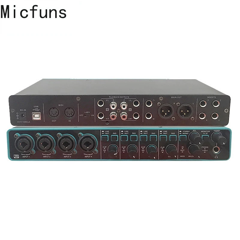 Micfuns DM404 4 Channel 24bits 192kHz USB XLR Audio Interface Mixer DJ ...