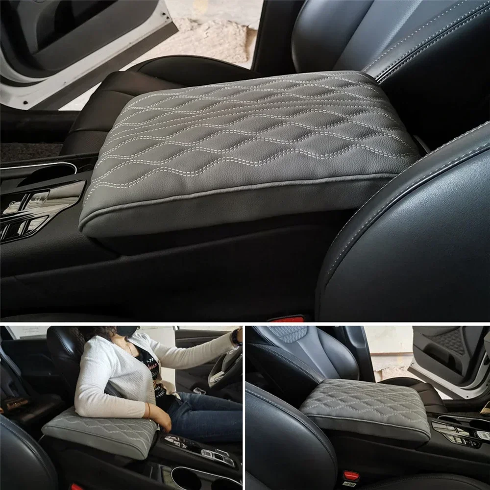Wave-Embroider-PU-Leather-Car-Armrest-Mat-Center-Console-Arm-Rest ...