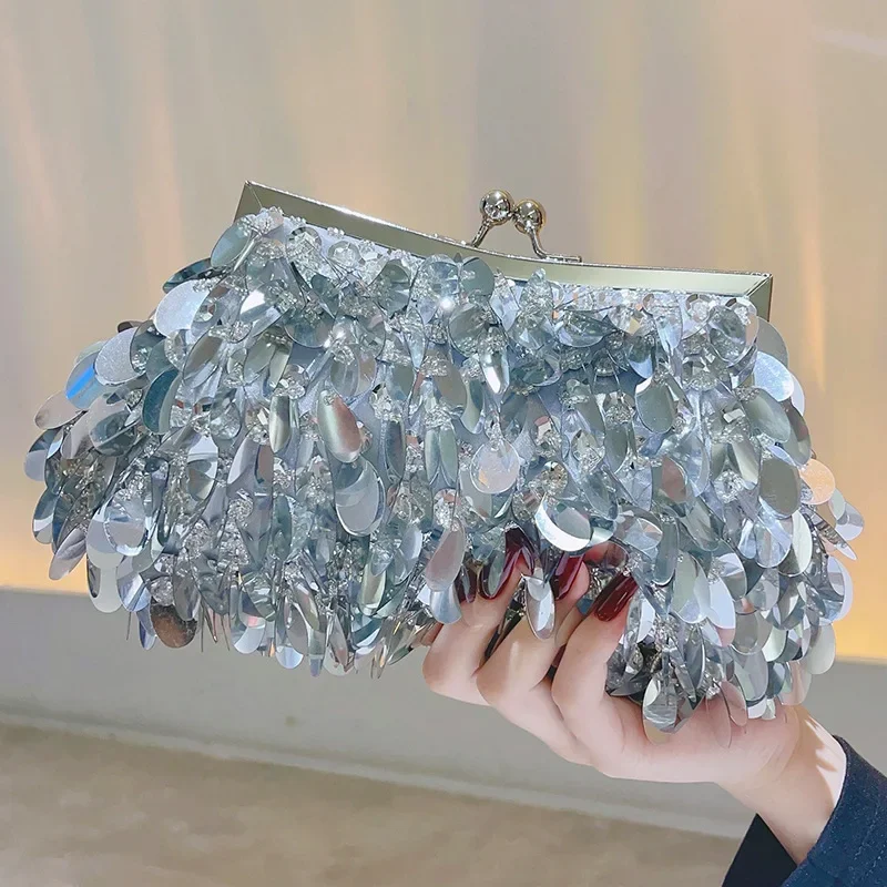 Silver Sequin Clutch for Women Evening Bag Prom Shiny Small Purse ...