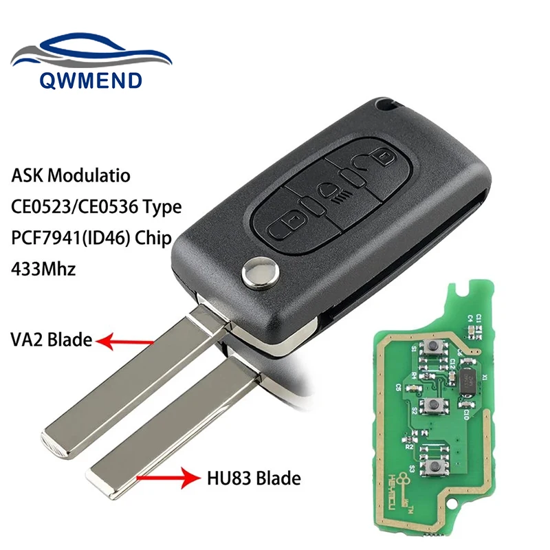 Qwmend For Citroen Key 3 Buttons Flip Smart Car Key For Car For Citroen ...