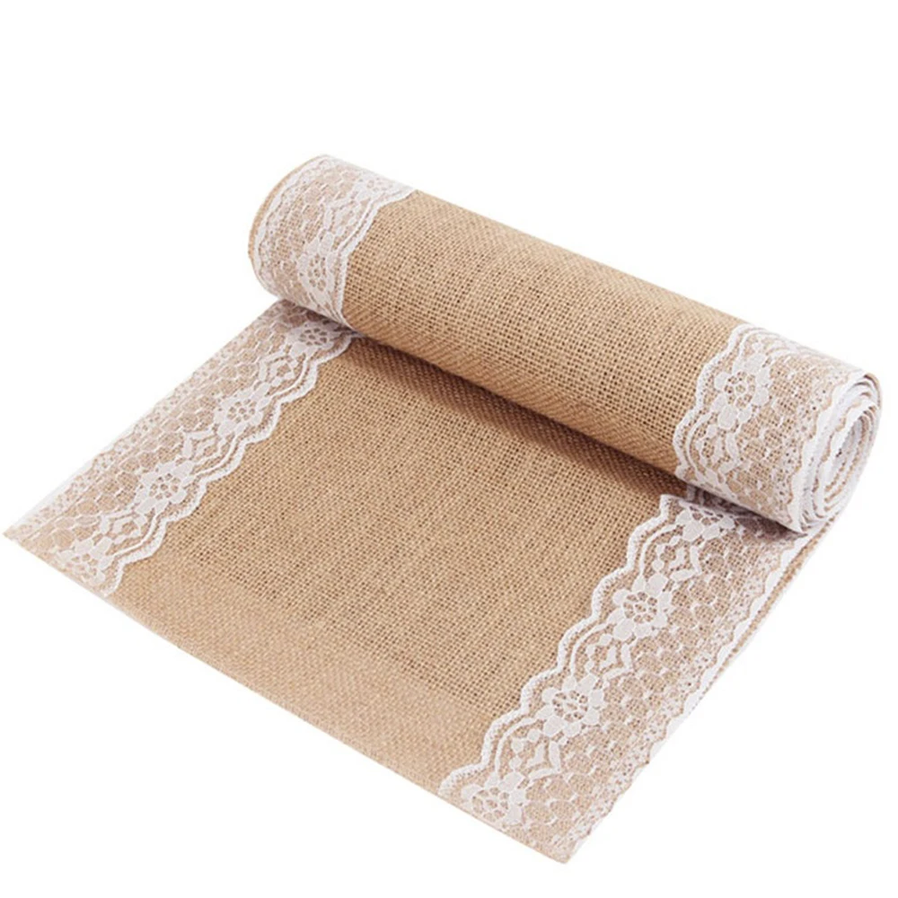 10M/lot Lace Table Runner Retro Natural Jute Lace Burlap Table Runners ...