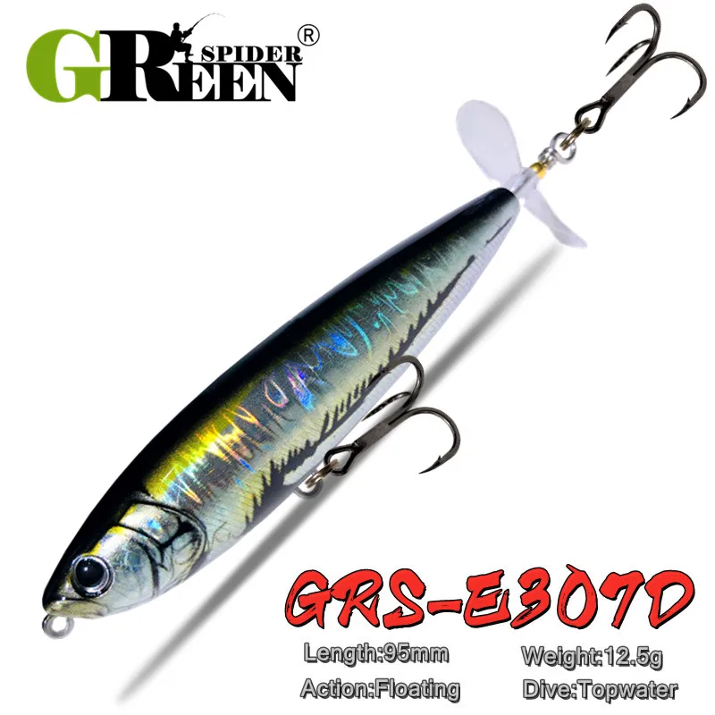 GREENSPIDE Propeller Pencil Topwater Fishing Lure 95mm 12.5g Bass ...