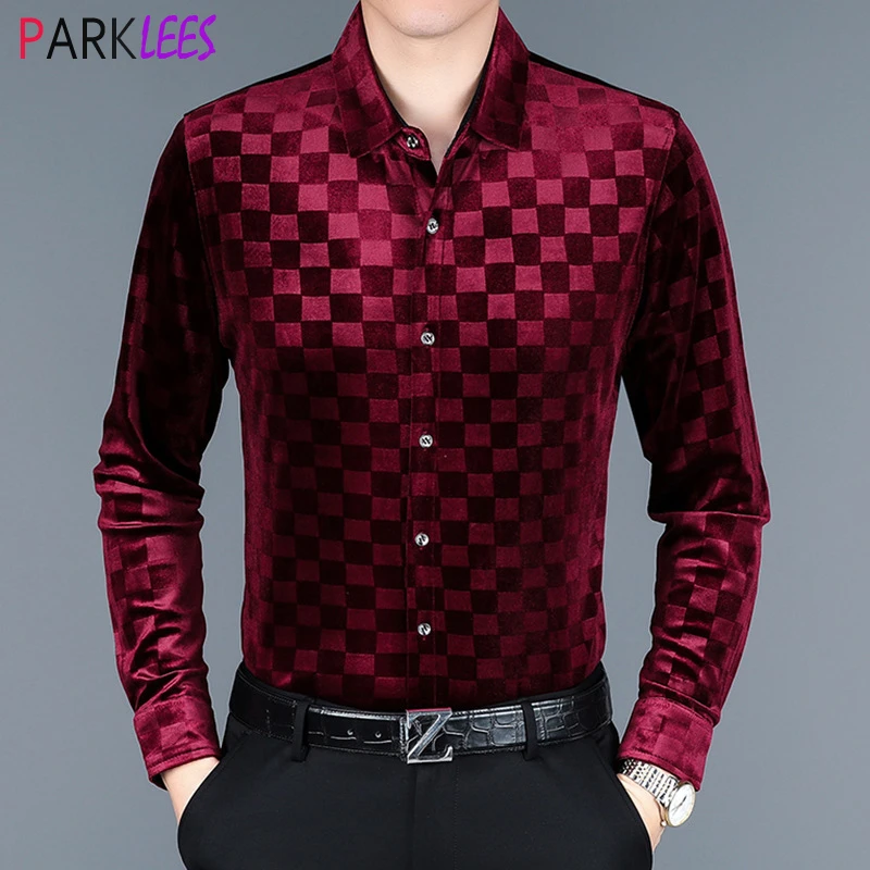Red Velvet Shirt Long Sleeve Men | Long Sleeve Men's Velvet | Long ...