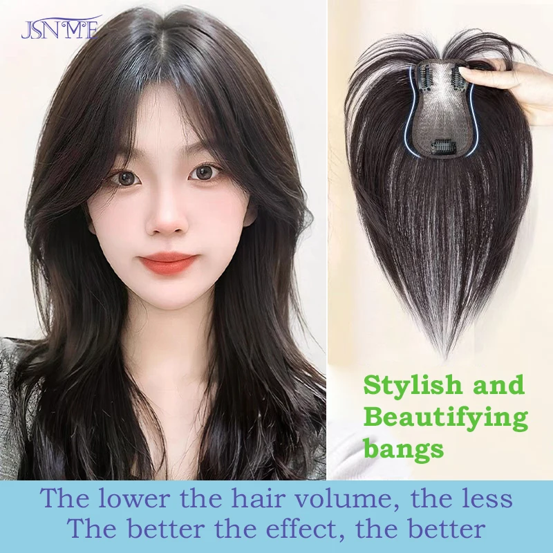 JSNME Natural Human Hair Topper With Bangs Invisible For Women Clip in ...