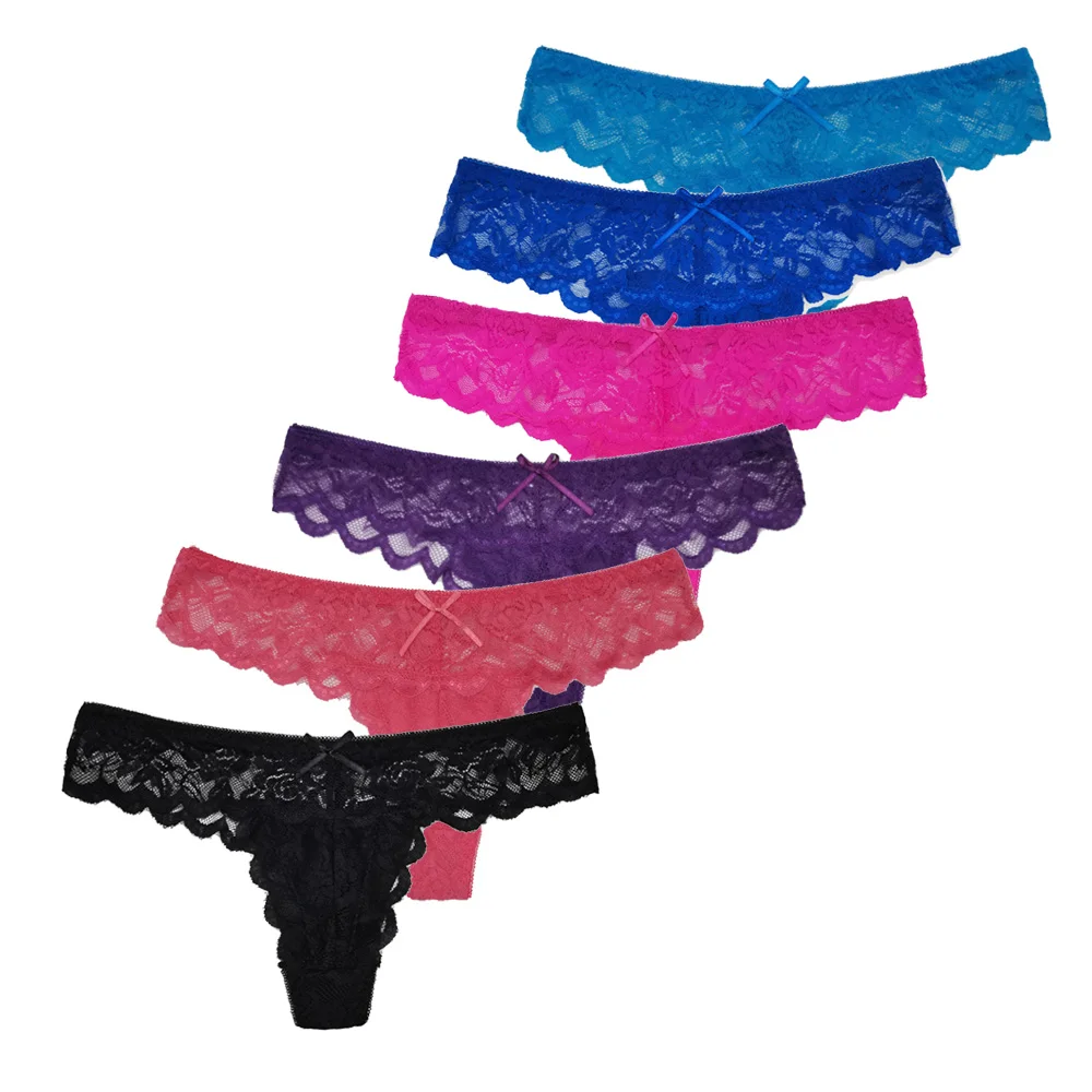 5 PCS/Set Sexy Lace Thong Women Low Waist Panties Transparent Underwear ...