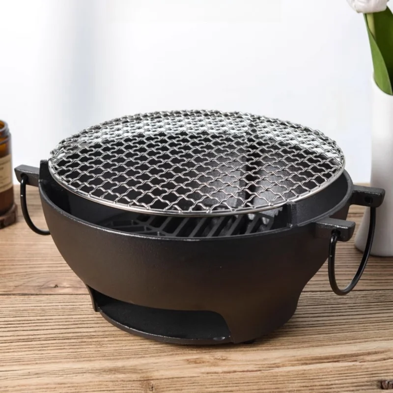 Cast-Iron-Grill-Round-Small-Portable-Korean-Style-Charcoal-Barbecue ...