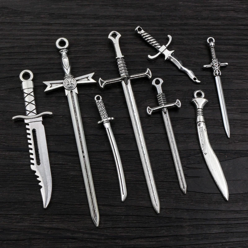 10pcs-lot-Antique-Silver-Plated-Sword-Blade-Charms-Pedants-DIY-Jewelry ...