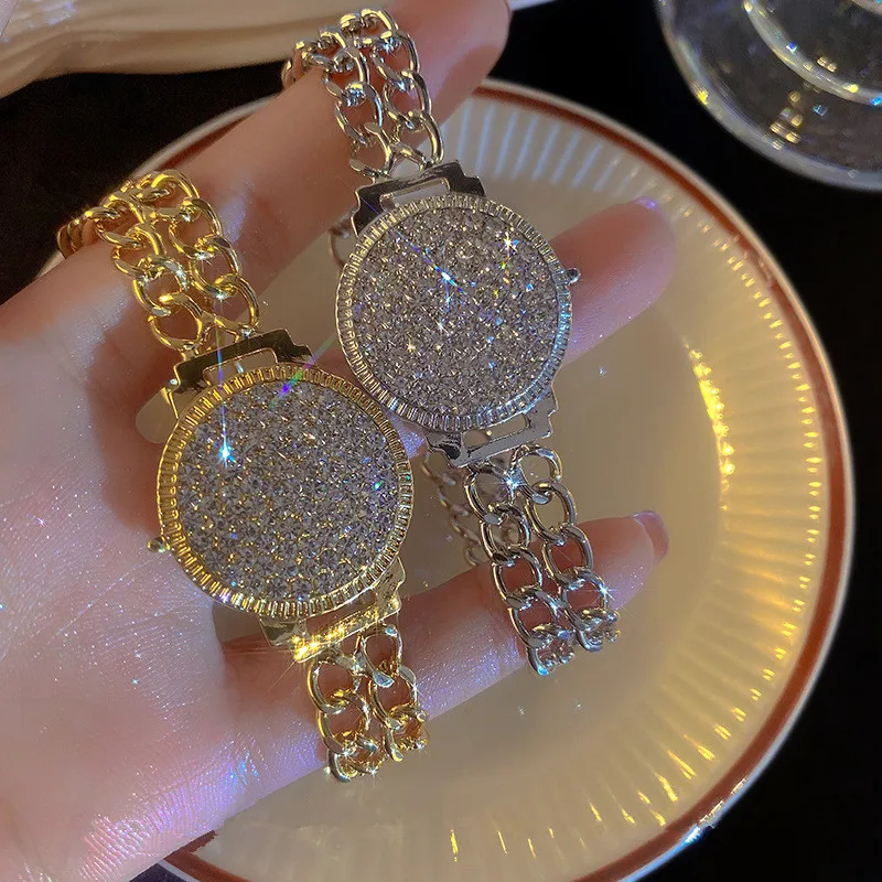 Luxurious High Quality Full of Rhinestone Clock Dial Bracelets For ...
