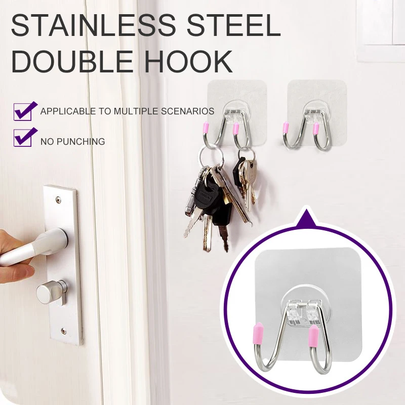 Wall-Hook-Self-adhesive-Practical-Stainless-Steel-Viscose-Hooks-Double ...