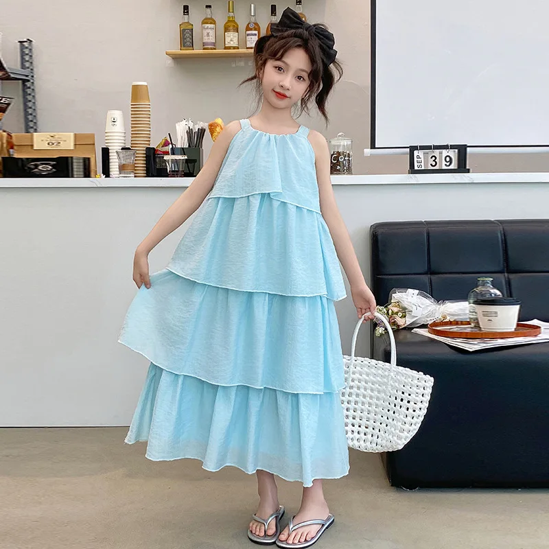 2025 Summer Kids girls layered chiffon princess chemise Dresses ...