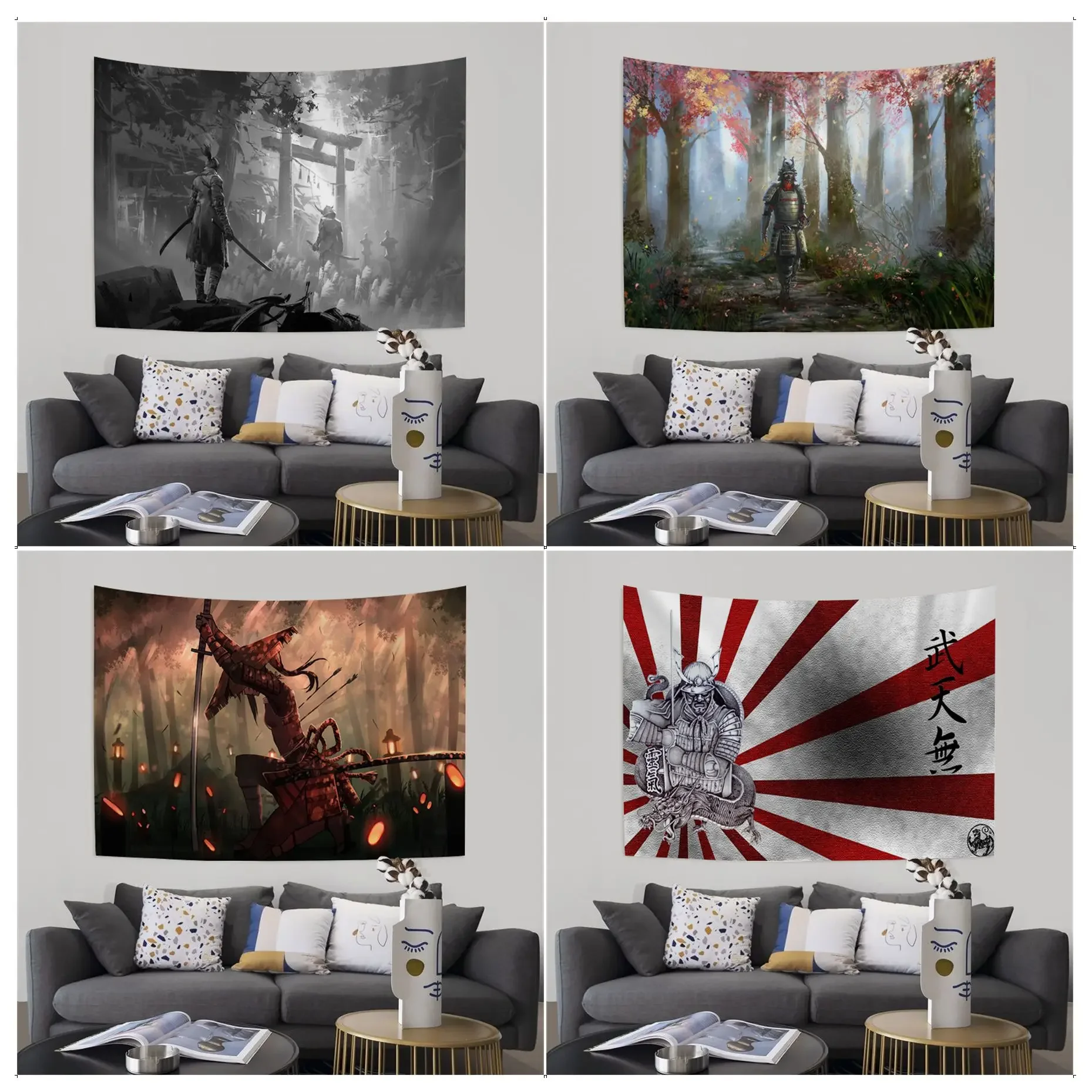 Japanese-Samurai-Tapestry-Colorful-Tapestry-Wall-Hanging-Bohemian-Wall ...