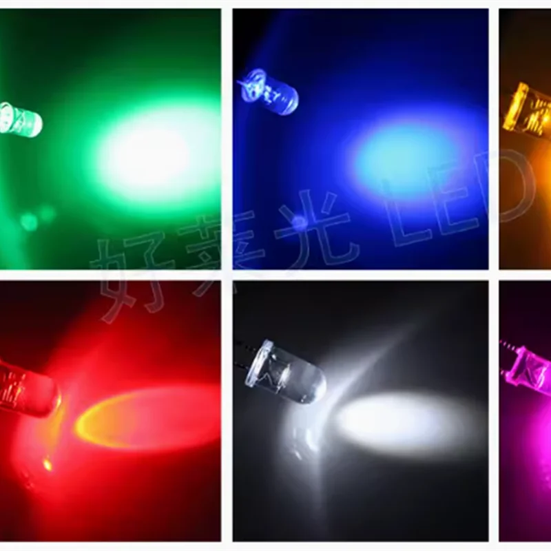 100PCS-LOT-Long-Leg-5mm-Warm-White-Red-Jade-Green-Blue-Yellow-Pink ...