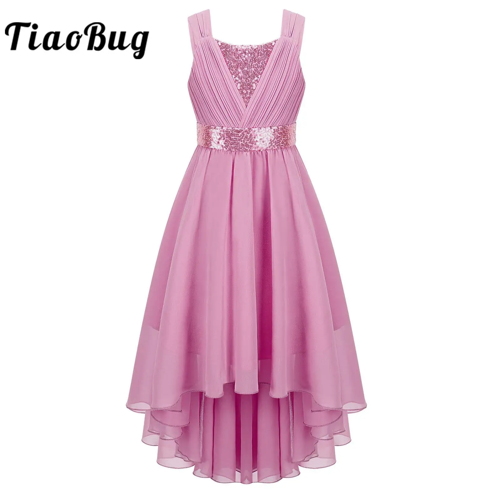 Junior-Bridesmaid-Dress-Kids-Girls-Pleated-Chiffon-Dress-Shiny-Sequins ...