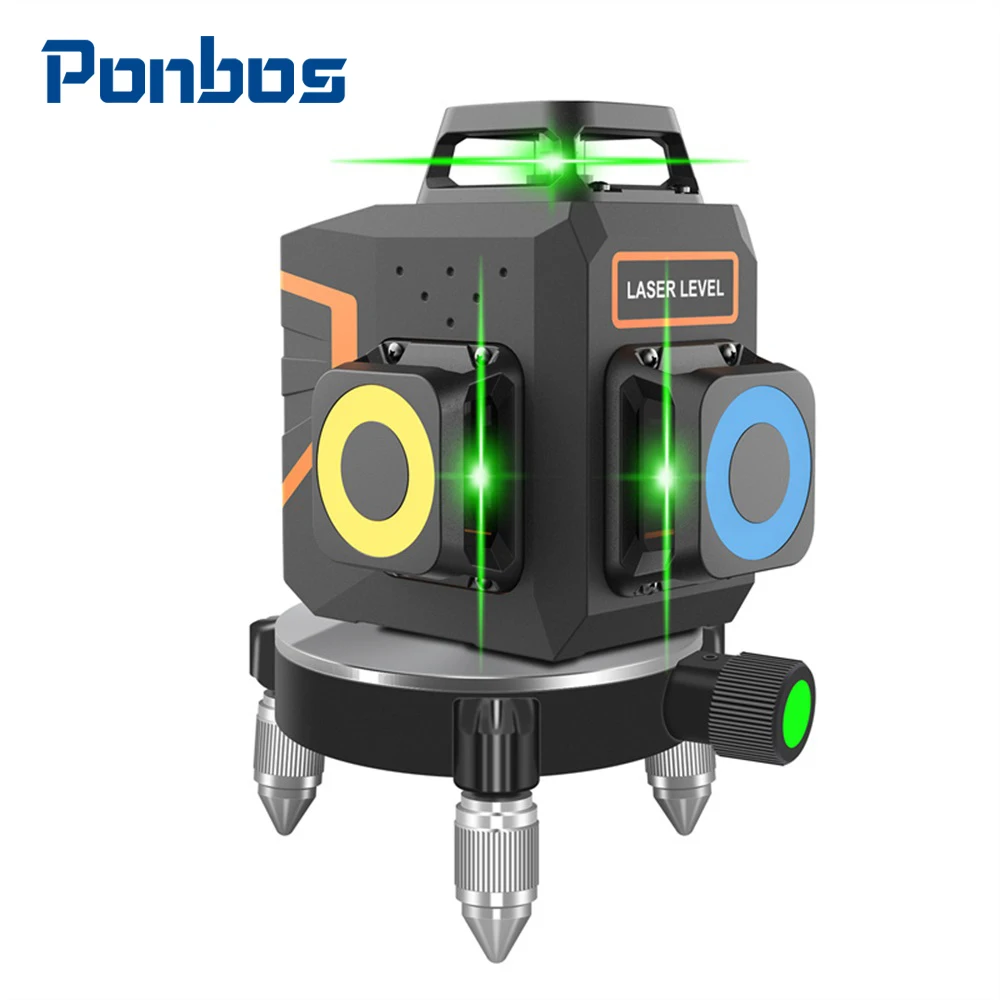Ponbos Mini Nivel láser autonivelante portátil, herramienta de medición de 12 líneas, 3D, verde ...