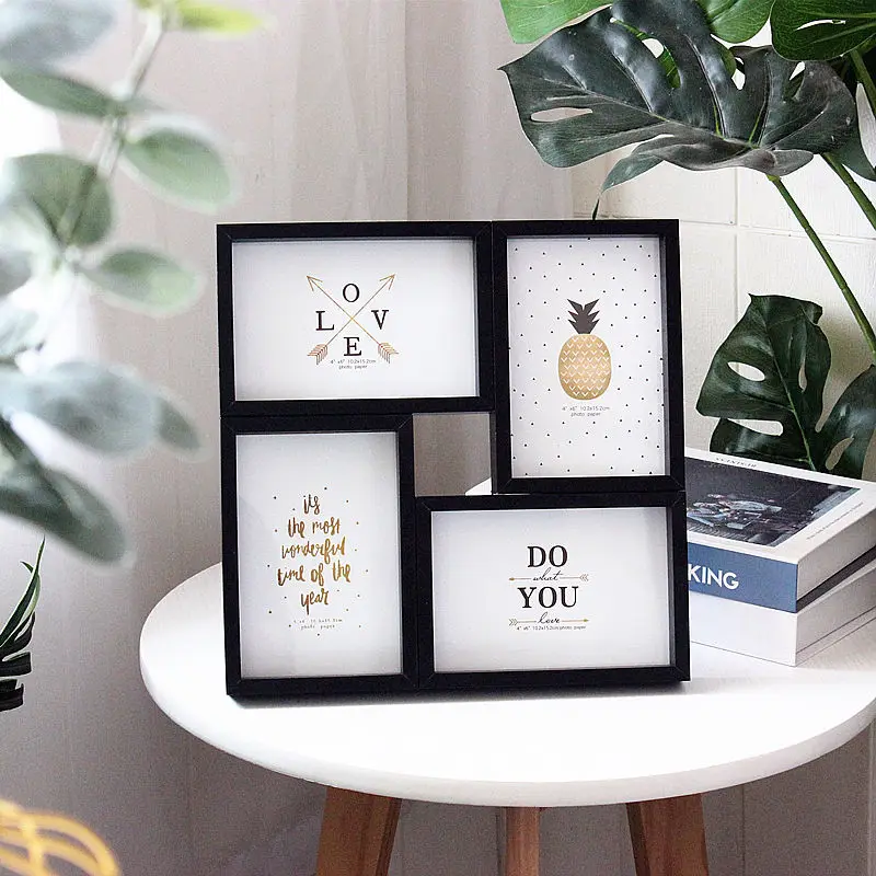 Black-And-White-Photo-Frame-4-piece-Combination-Connected-Photo-Frame ...