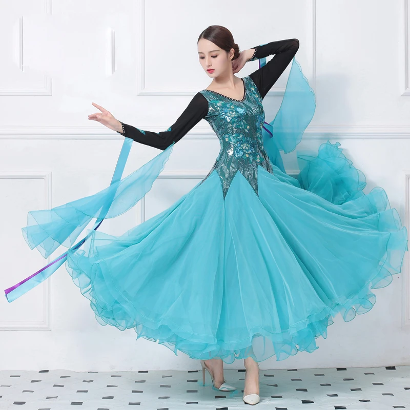Adult Standard Waltz Ballroom Dancing Dresses Senior Blue Modren Dance ...