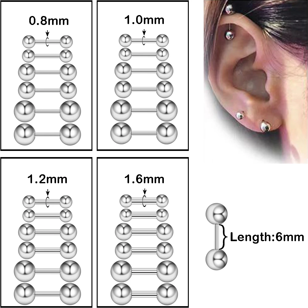 2 또는 5 또는 10 개갑팩 여성을위한 스테인레스 스틸 귀 Tragus 연골 피어싱 헬릭스 귀 로브 스터드 귀걸이 쥬얼리