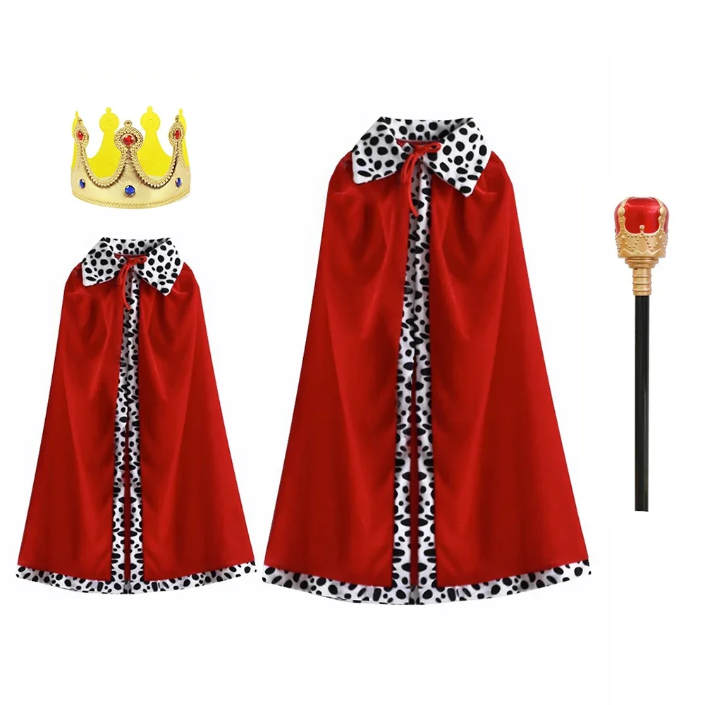 King-Costume-For-Kids-Aldult-Red-Cloak-Robe-Crown-Boys-Royal-Prince ...