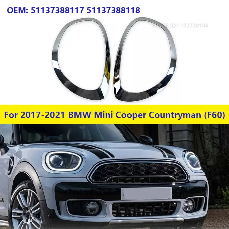 For-2017-2021-BMW-Mini-Cooper-Countryman-F60-Chrome-Headlight-Trims ...
