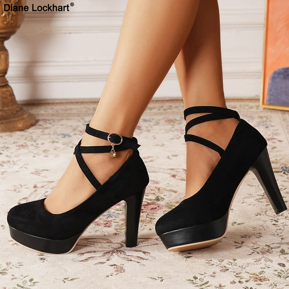 Large Size 42 Sexy Super High Heels Shoes for Women Ankle Buckle Chunky ...