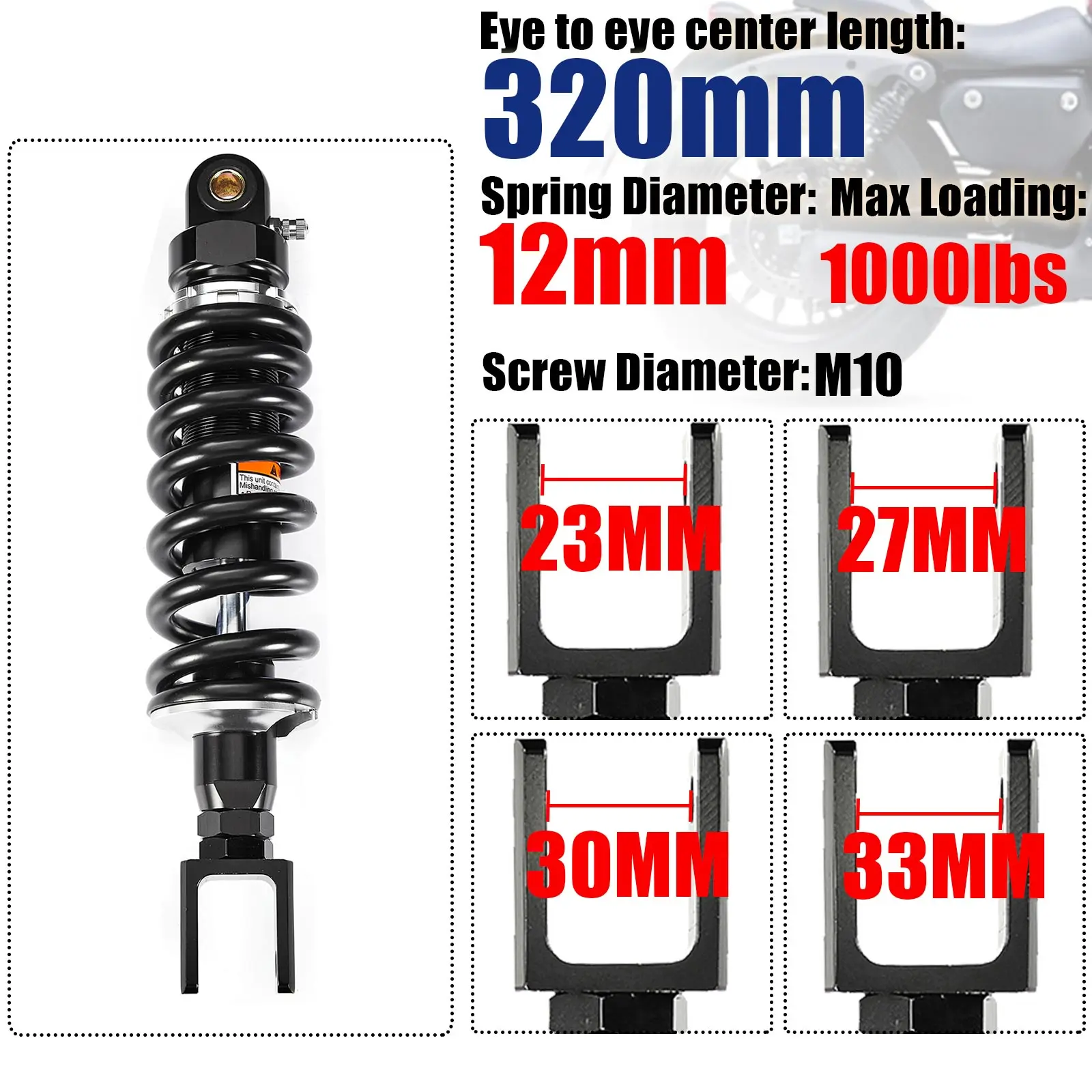 320mm Spring 12mm Fork Head Strong Motorcycle Shock Absorber Rear ...
