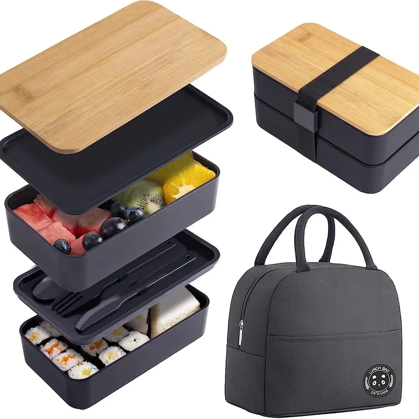 New-Double-Layered-Japanese-Wood-Grain-Lunch-Box-Microwave-Oven-Sealed ...