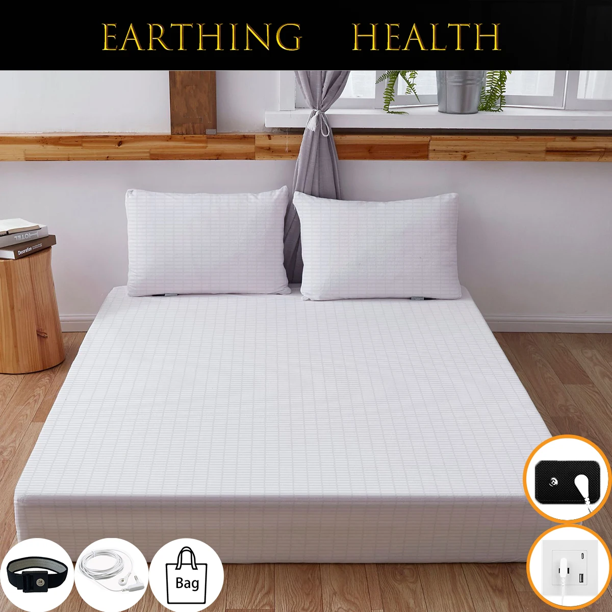 Earthing-Fitted-Bed-Sheets-Queen-Size-Conductive-Silver-Fiber-Grounded ...