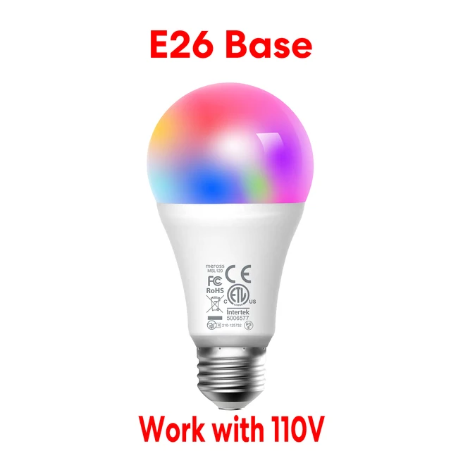 Meross Smart Bulb WiFi Light Bulb LED Lamp RGBWW Dimmable E26 E27 B22 9W(60W Equivalent) Support ...