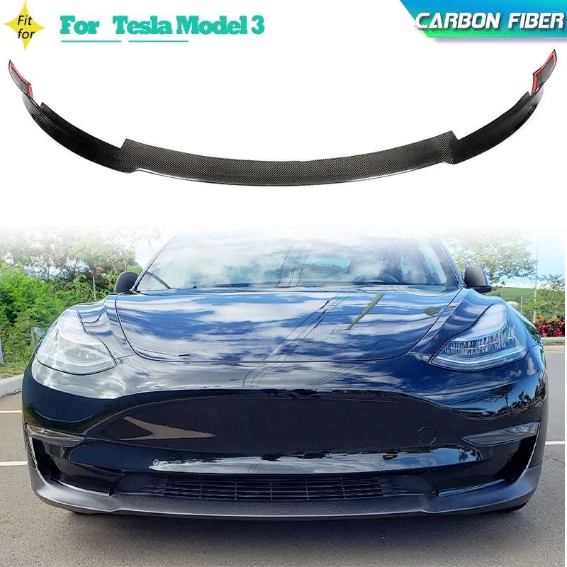 Carbon-Fiber-Car-Front-Bumper-Lip-For-Tesla-Model-3-Base-Sedan-4-Door ...