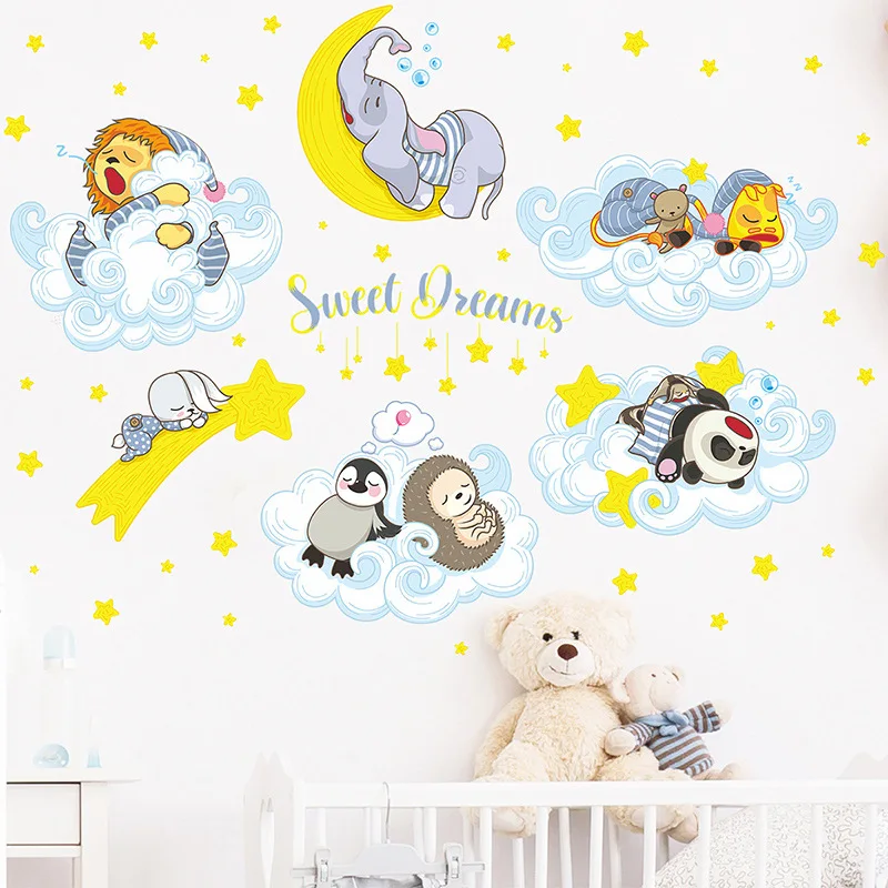 2PCS-Moon-Stars-Clouds-Small-Animals-Good-Night-Children-S-Bedroom-Home ...